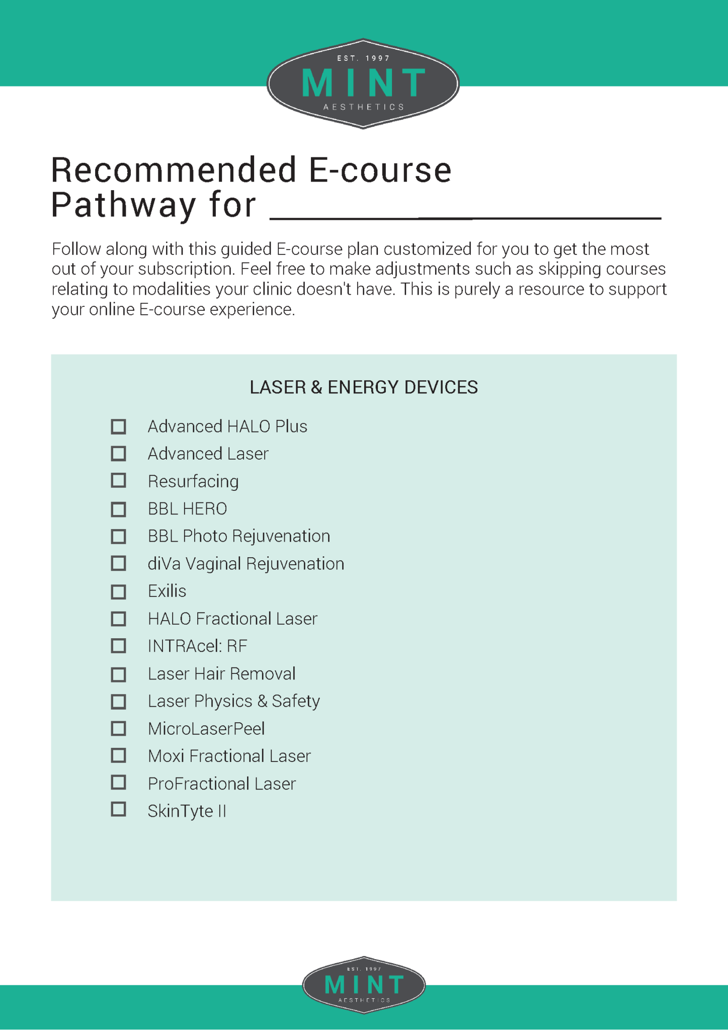 Start Your Online Learning Path with MINT Aesthetics eCourse